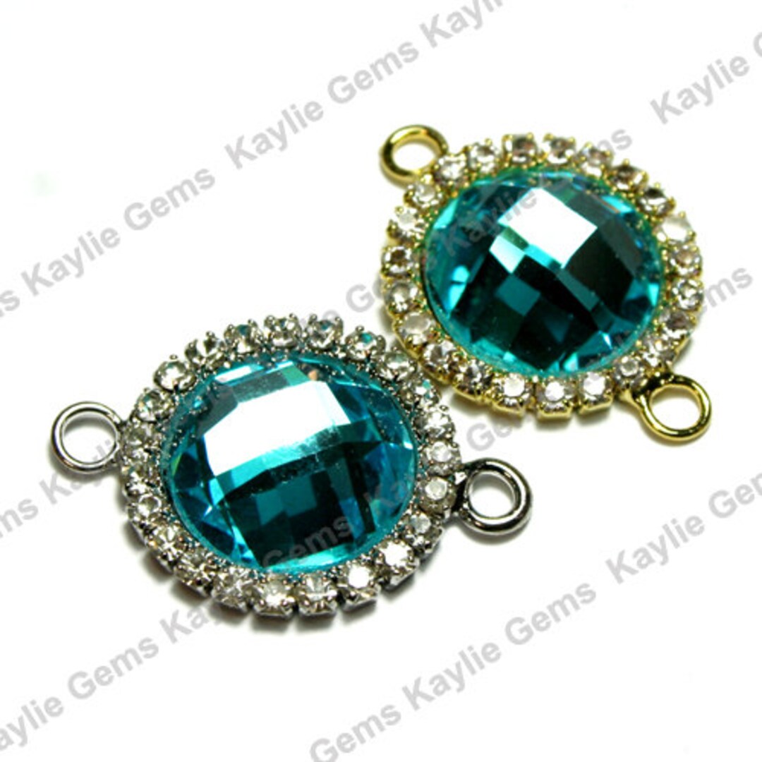 20mm Round Rhinestone Crystal Aqua Blue Glass Jewel Link Connector ...