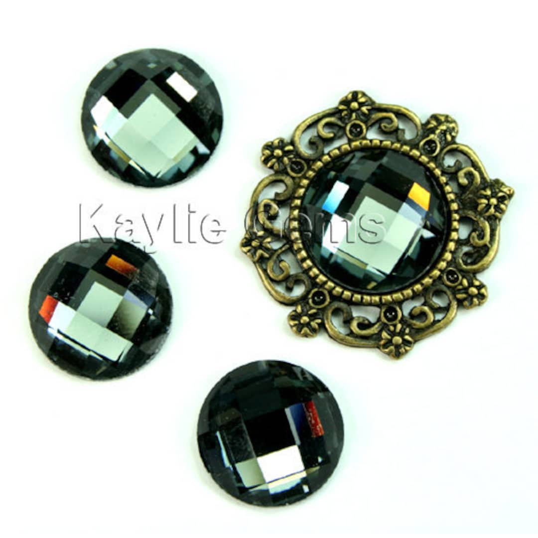 Mirror Glass Cabochon Cab 14mm Round Checker Cut Faceted Dome -black ...