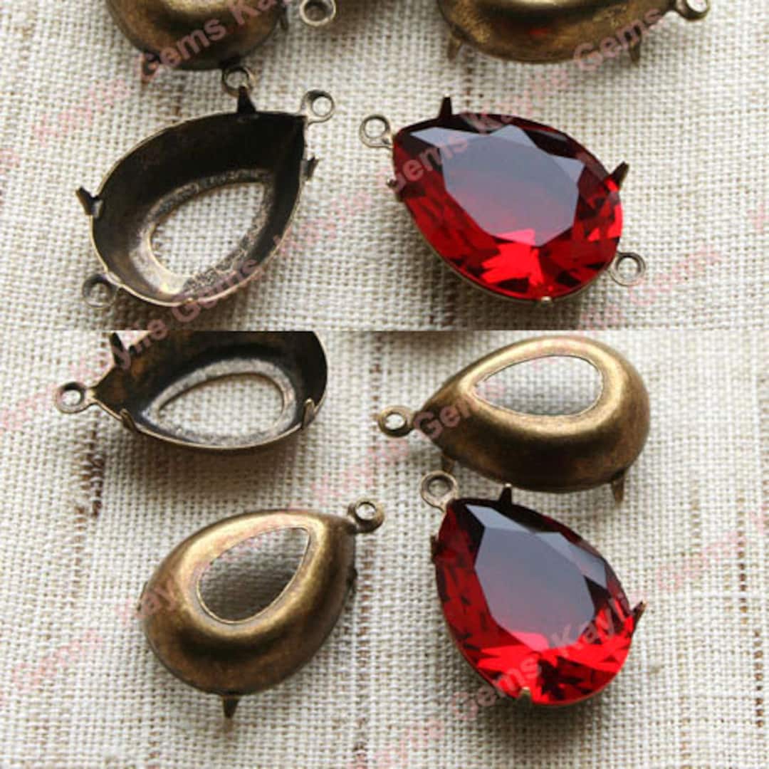 18x13 Oxidized OX Antique Brass Tear Drop Pear Open Back Prong Setting ...