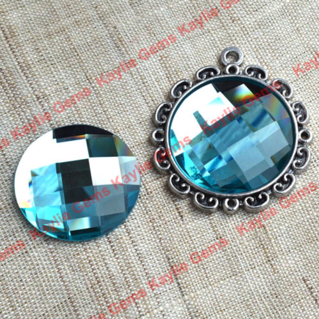 New - Mirror Glass Cabochon Cab 25mm Round Checker Cut Faceted Dome ...