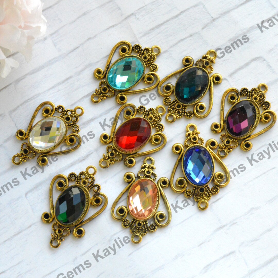 Glass Jewel Connector Victorian Style Pendant Link Charm Faceted Glass ...