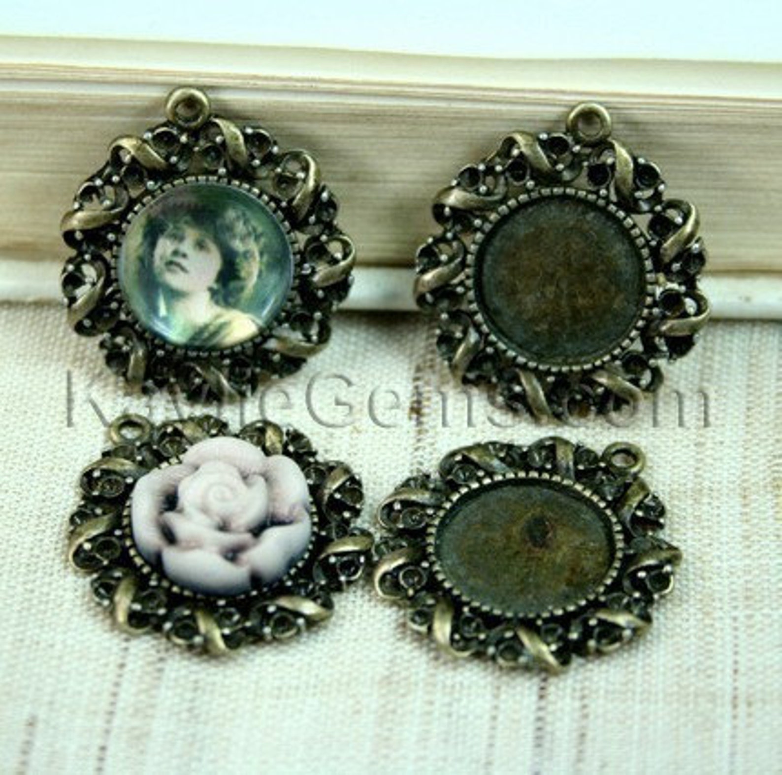 Round Cameo Cabochon Setting Frame Pendant Antique Brass Victorian ...