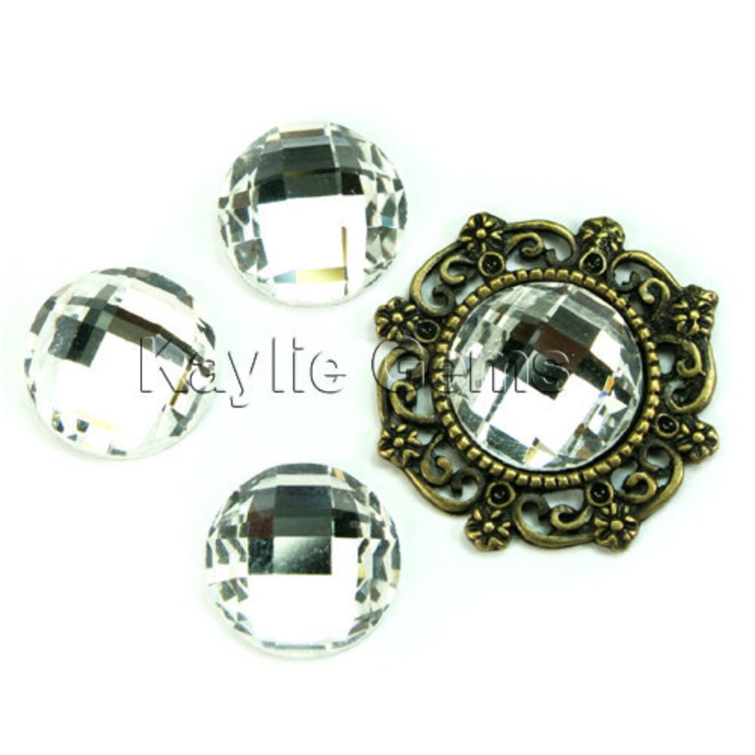 Mirror Glass Cabochon Cab 14mm Round Checker Cut Faceted Dome -crystal ...