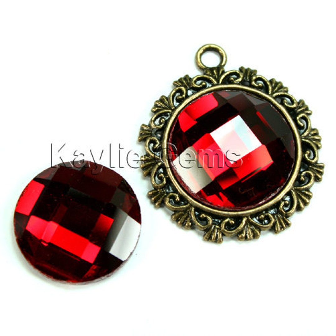 Mirror Glass Cabochon Cab 20mm Round Checker Cut Faceted Dome -ruby ...