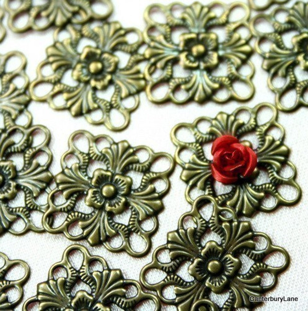 Antique Brass Fancy Square Filigree Stamping Connector Finding ...