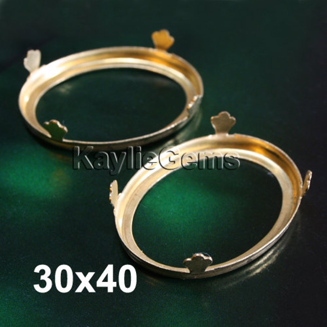 40x30 Brass Open Back Prong Settings Fancy Prongs for Cameo Cab ...