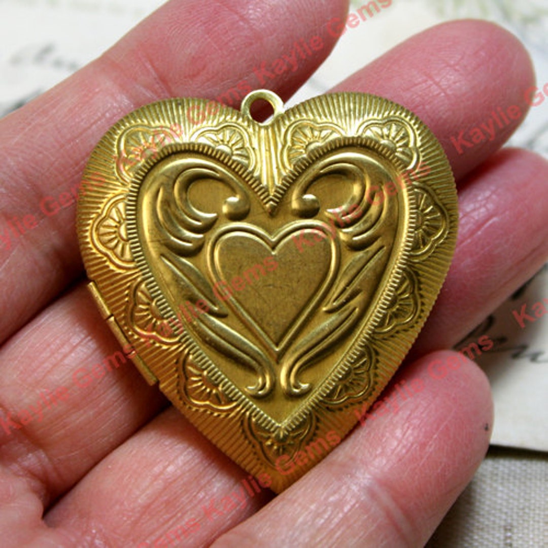 Raw Brass Heart Locket Victorian Baroque Design Large 1 Pc - Etsy