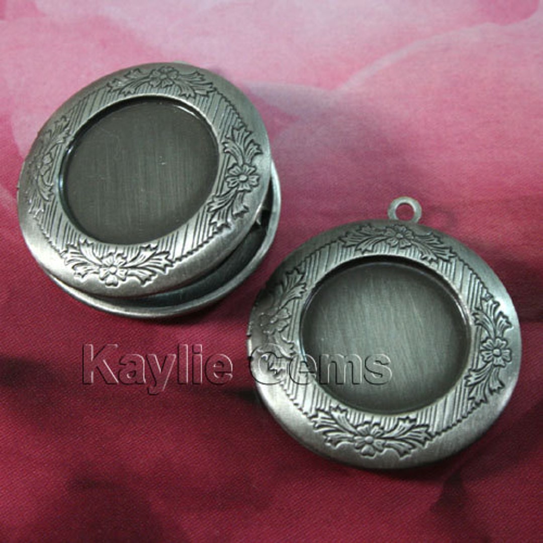 Round Locket DARK Antique Silver Cameo Cabochon Setting Frame Victorian ...