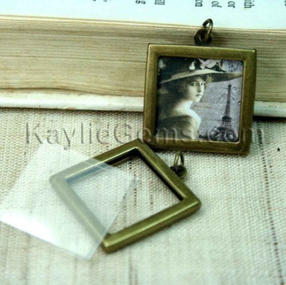 Picture Frame Charm Pendant Double Sided Rectagle Square | Etsy