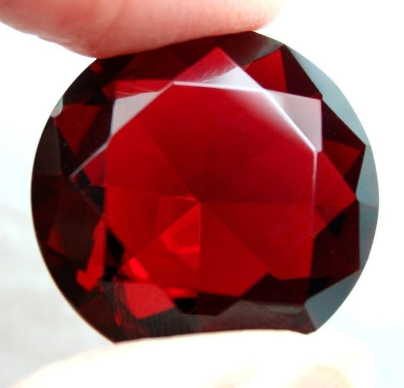 20mm Round Glass Jewel Faceted Diamond Cut Pointed Unfoiled - Wine-red ...