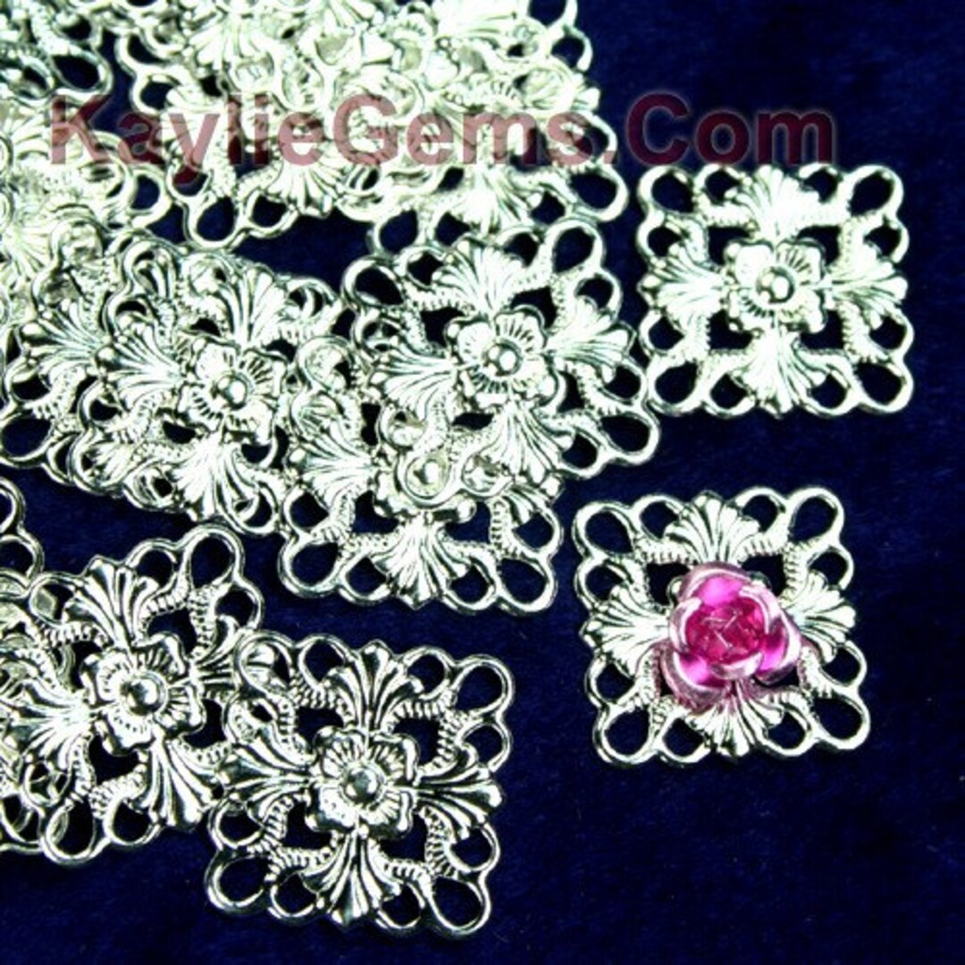 Silver Filigree Stamping Fancy Square Connector Finding Victorian 16mm ...