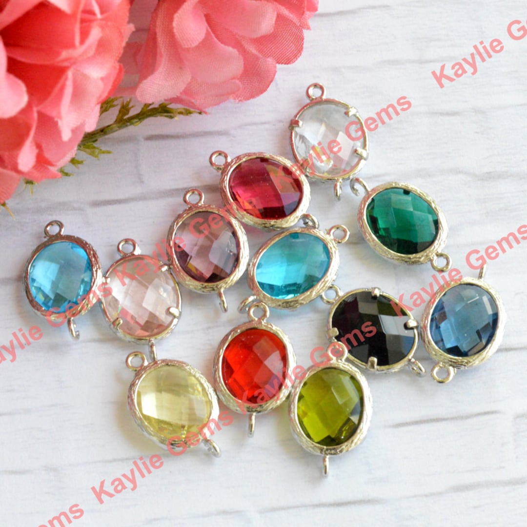 Crystal Connector Link Charm Faceted Glass Jewel Oval 12x20 Mm Silver ...