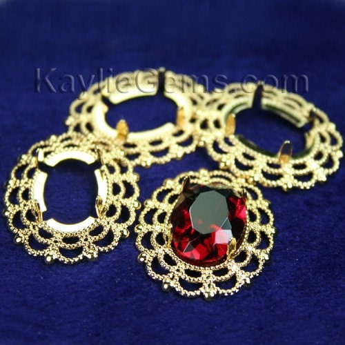 Antique Copper Filigree Prong Setting 30x25mm Oval Fits - Etsy