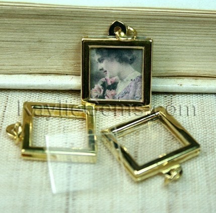 Picture Frame Charm Pendant Earring Drop Double Sided Rectagle Square ...