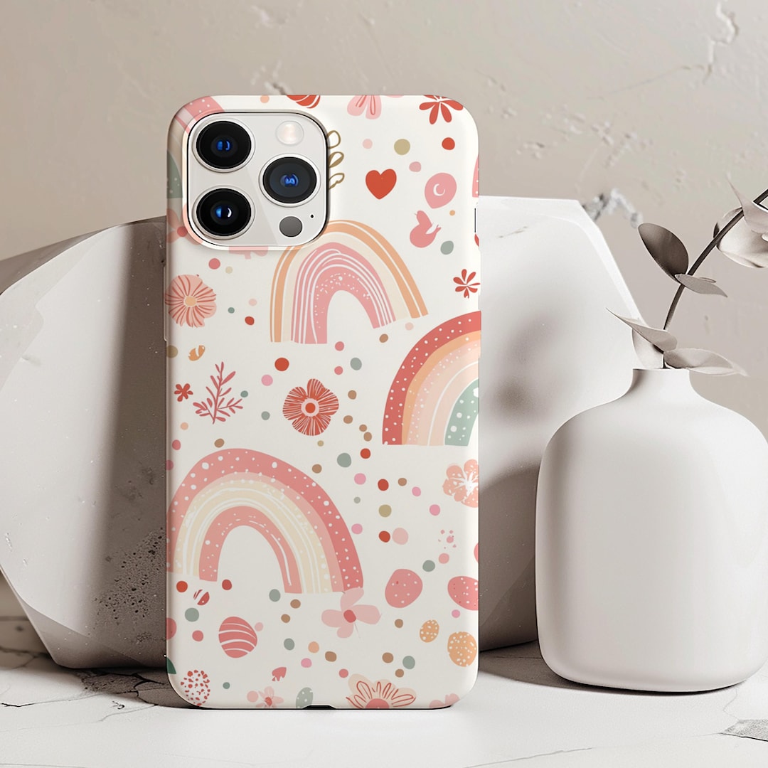 Pastel Rainbow and Floral Pattern Phone Case Boho Aesthetic Design for ...