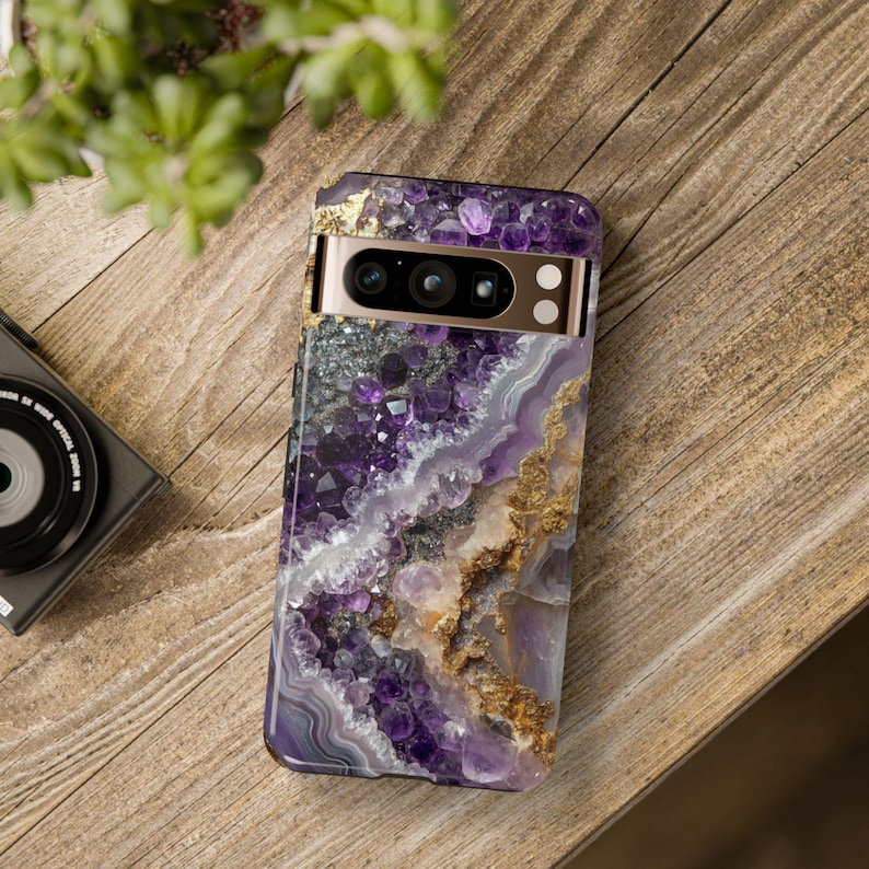 Amethyst Geode Phone Case Elegant Purple, Gold & Silver Design for ...