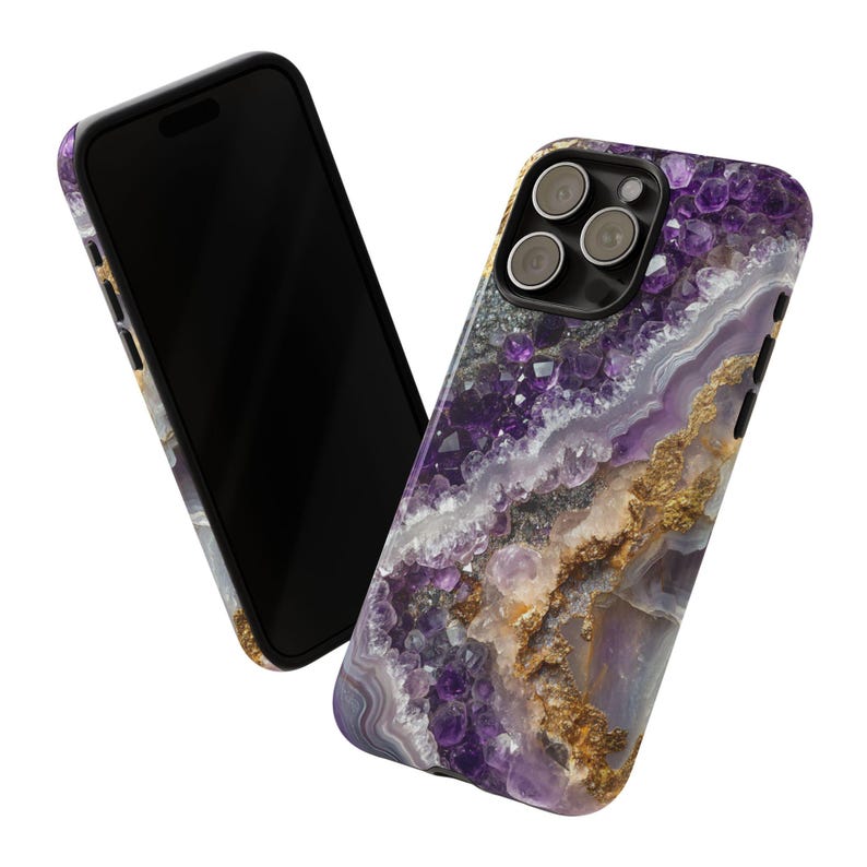 Amethyst Geode Phone Case Elegant Purple, Gold & Silver Design for ...