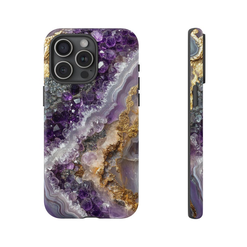 Amethyst Geode Phone Case Elegant Purple, Gold & Silver Design for ...