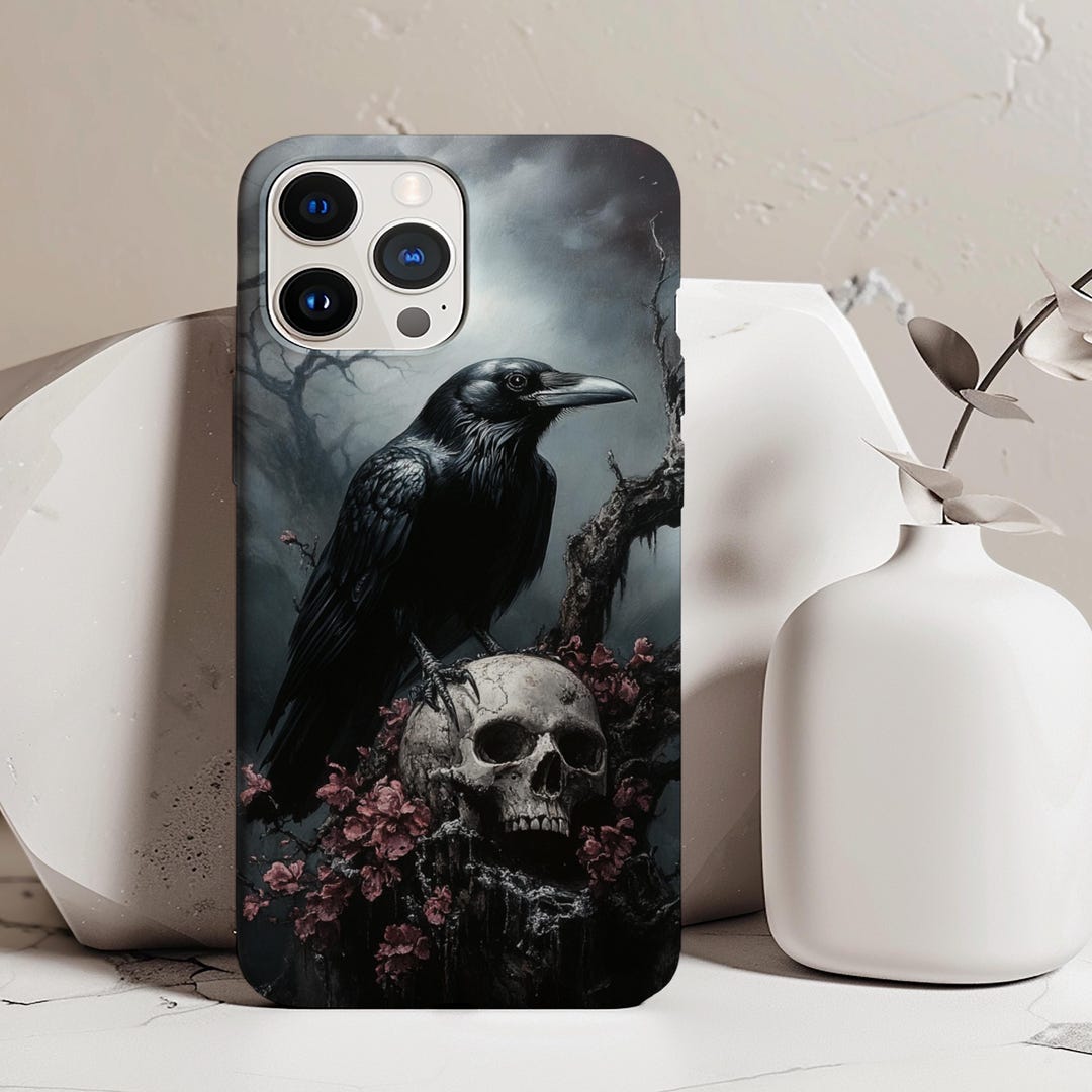 Gothic Raven and Skull Phone Case for Iphone, Google Pixel, Samsung ...