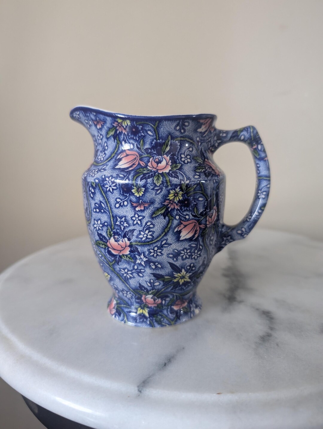 Vintage Sadler Ringtons Tea Pitcher: Blue Floral Chintz Ironstone Jug ...