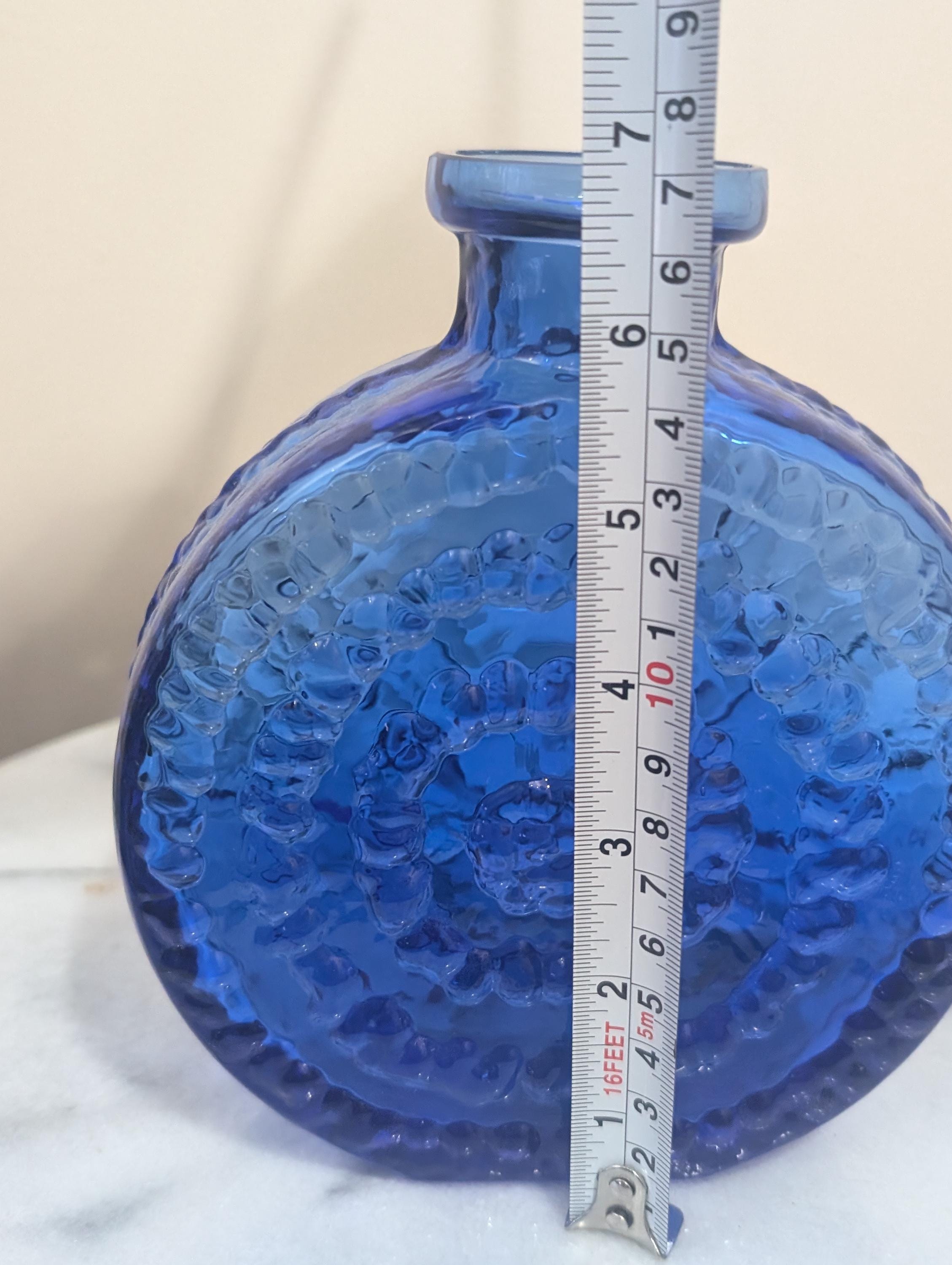Vintage Cobalt Blue Banjo Type Round Bottle Vase - Etsy