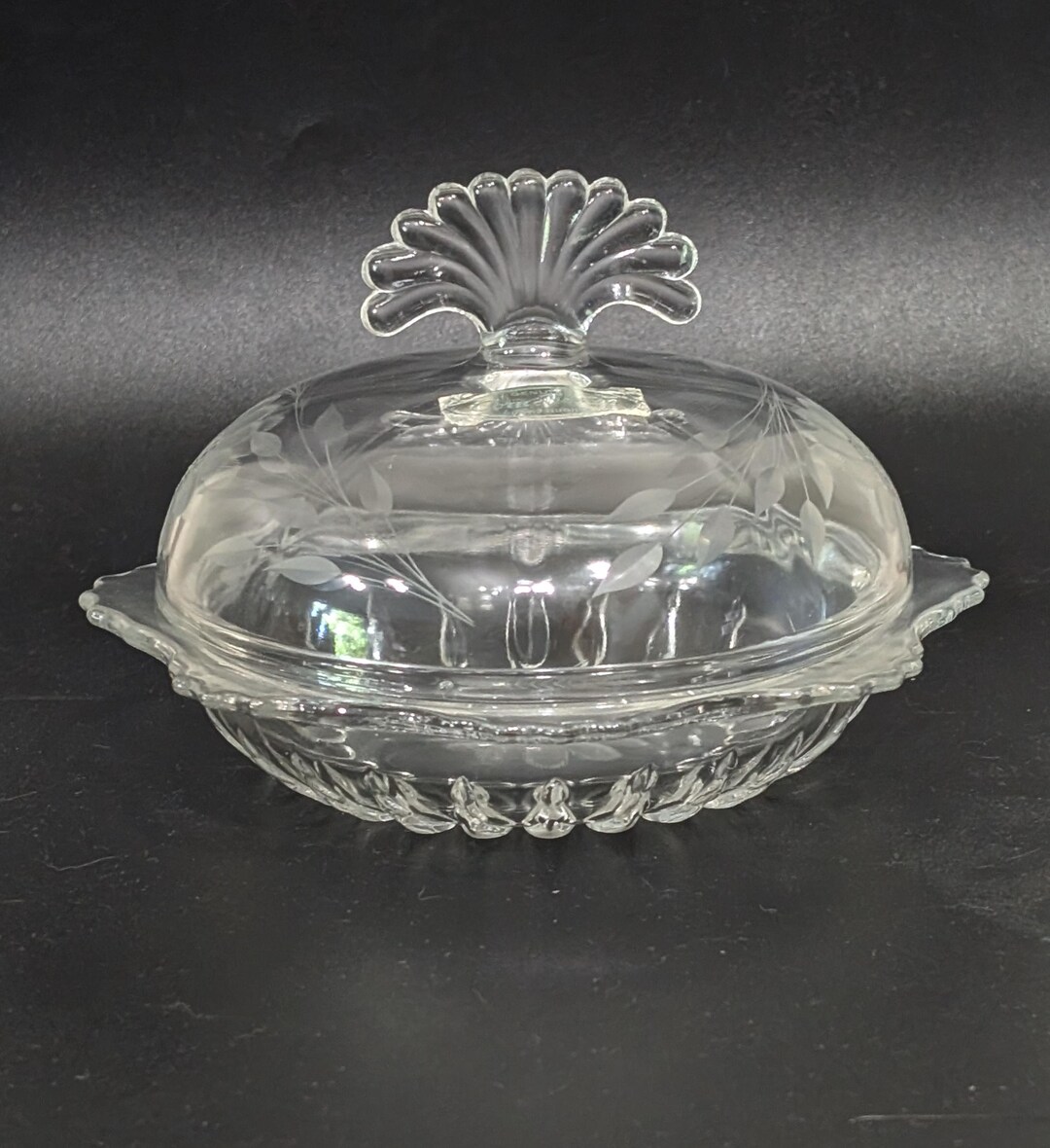 Vintage Hughes Cornflower Glass Butter Dish - Canadian Hand Cut Crystal ...