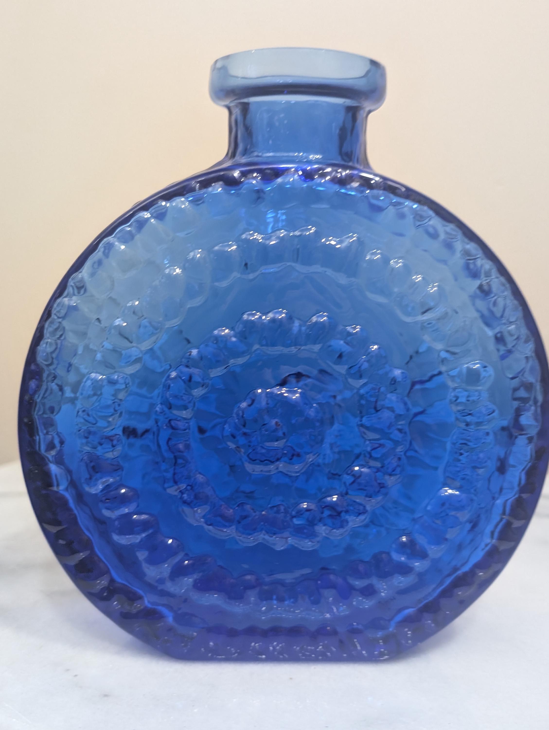 Vintage Cobalt Blue Banjo Type Round Bottle Vase - Etsy