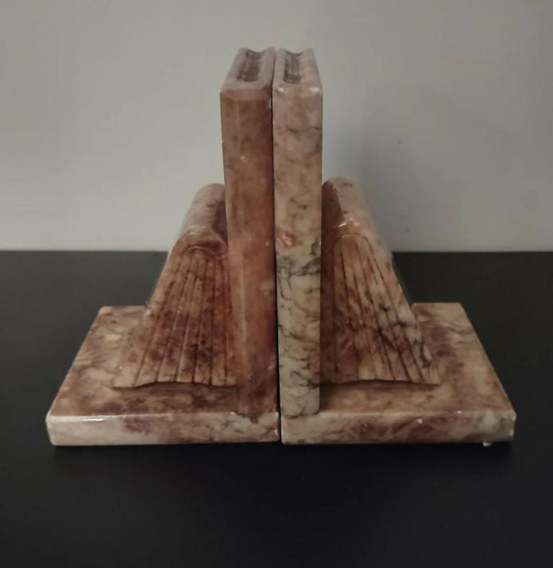 Art Deco Pair Pink Marble Stone Book Bookends That Look Like Books - Etsy