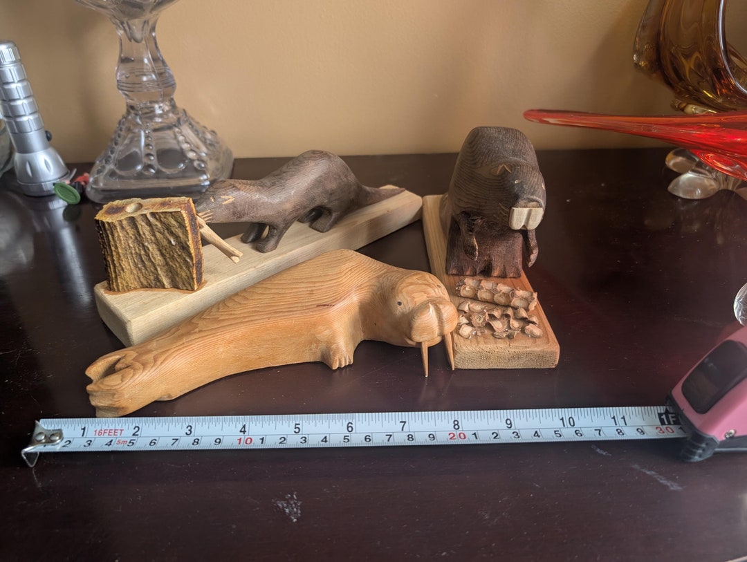 Vintage Cree First Nations Wood Carving Signed Beaver, Sea Otter and ...