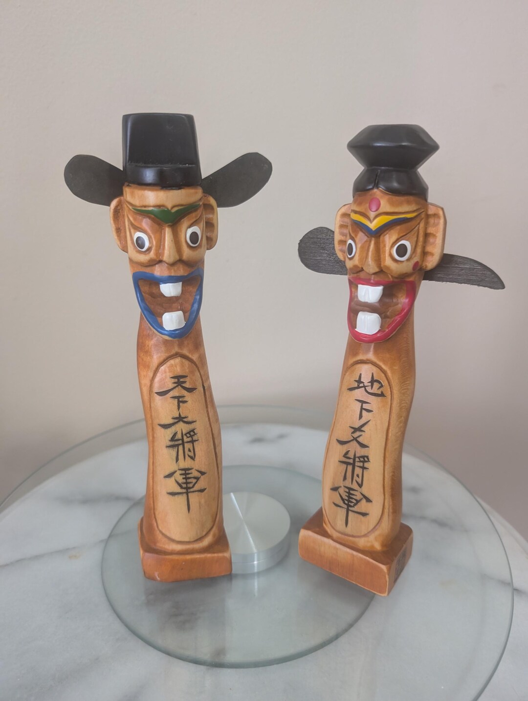 Korean Jangseung Totem Pair: Hand Carved Guardian Statues - Etsy