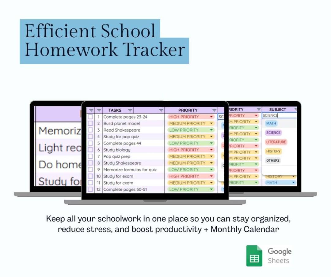 Student Homework Tracker: Google Sheets Schoolwork Checklist (digital ...