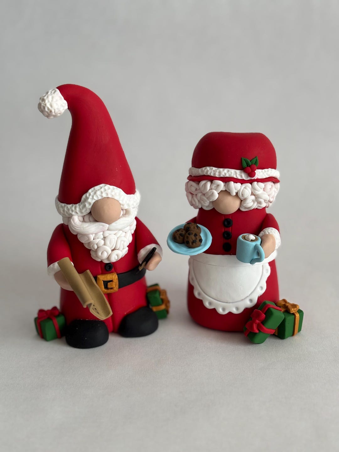 Mr and Mrs Claus Gnomes, Clay Christmas Gnome Home Decor - Etsy