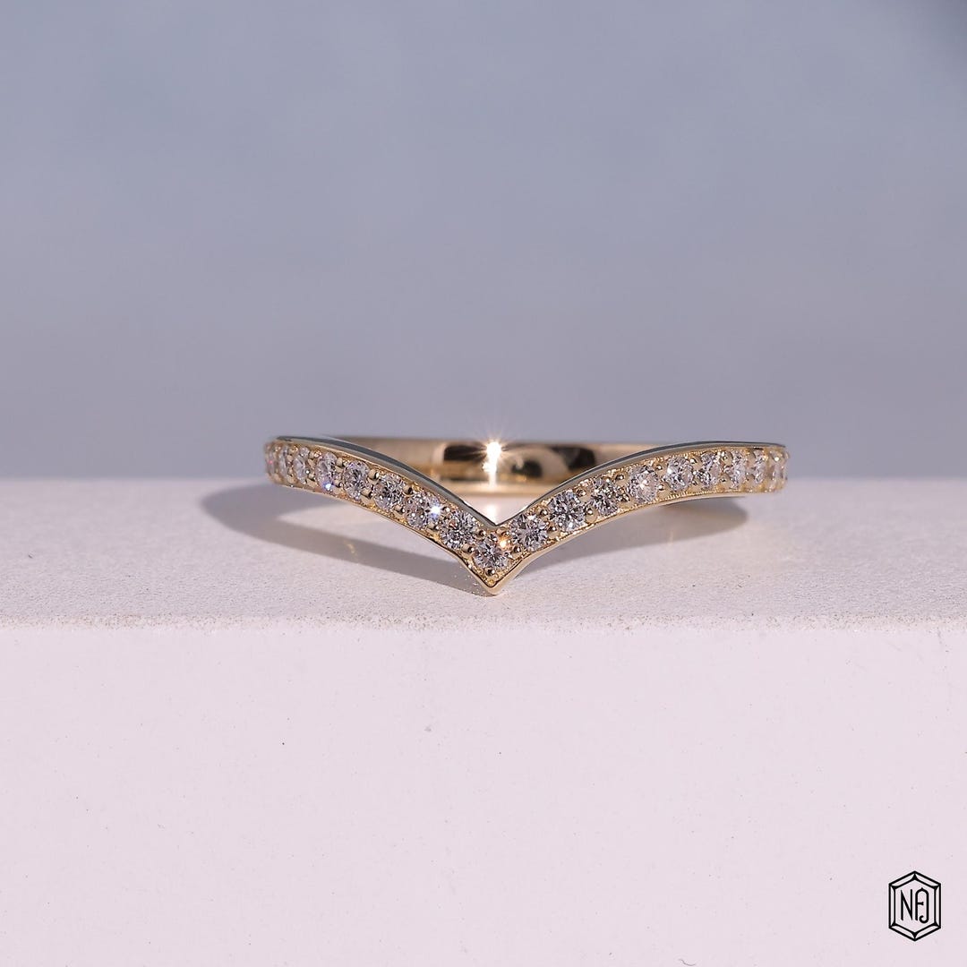 Curved Chevron Diamond Sterling Silver Eternity Wedding Band - Etsy