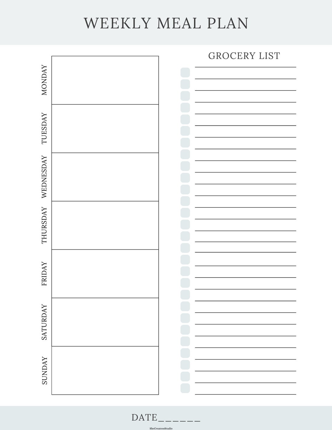 Printable Weekly Meal Plan Template With Grocery List - Instant ...