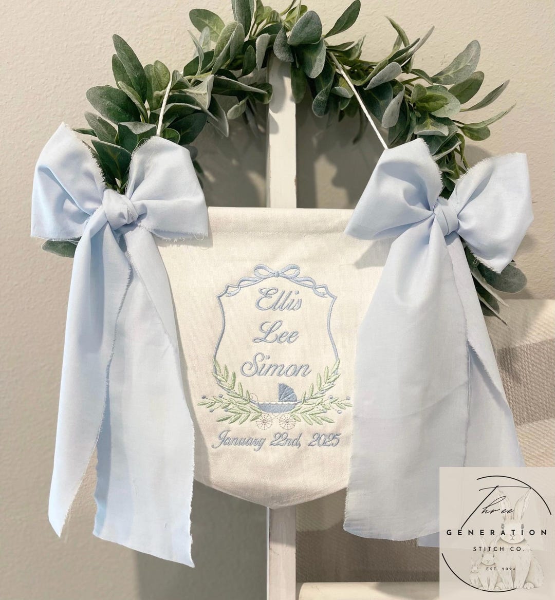 Custom Embroidered Baby Banner, Birth Announcement, Hospital Door Sign ...
