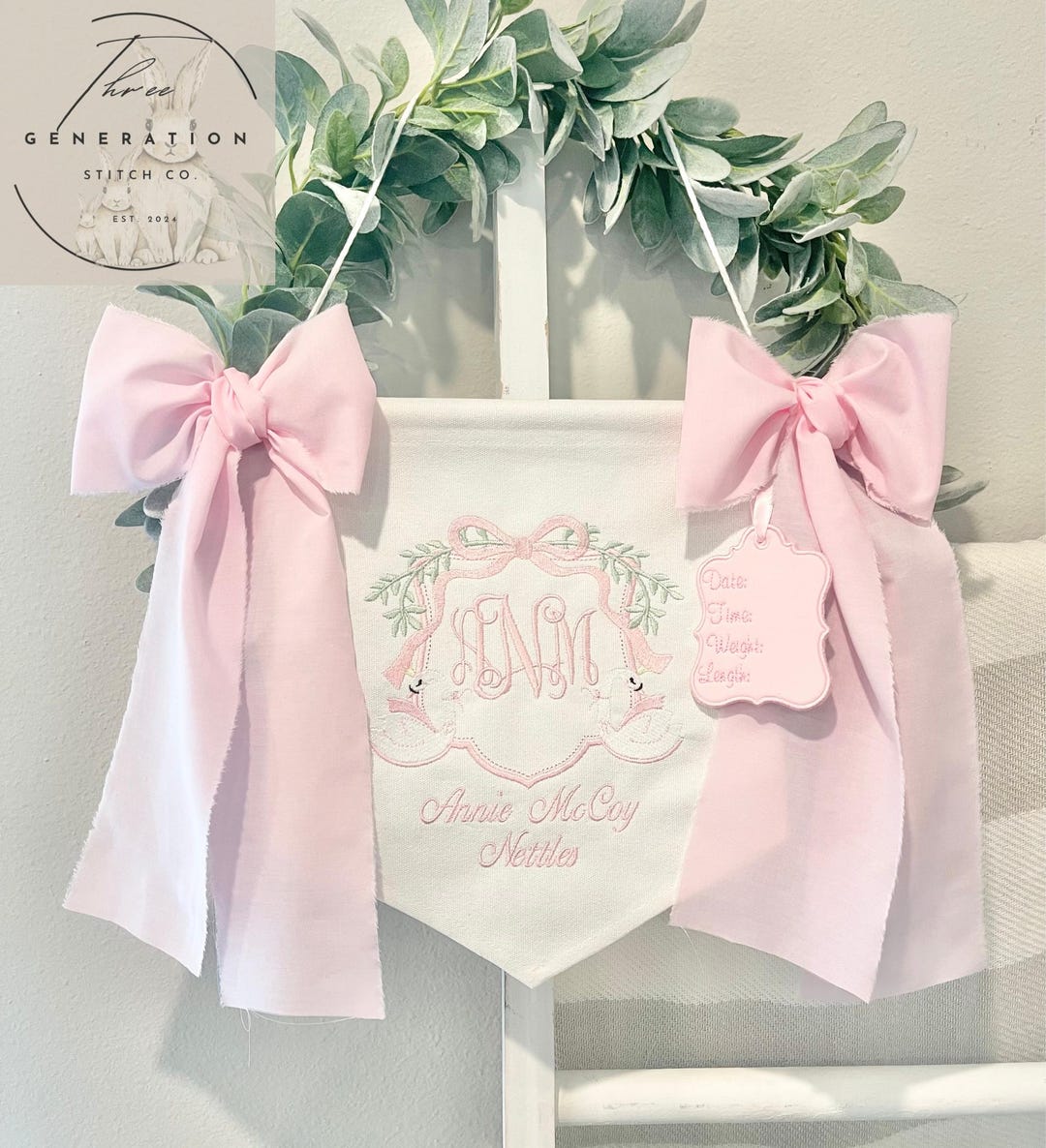 Custom Embroidered Baby Banner, Birth Announcement, Hospital Door Sign ...
