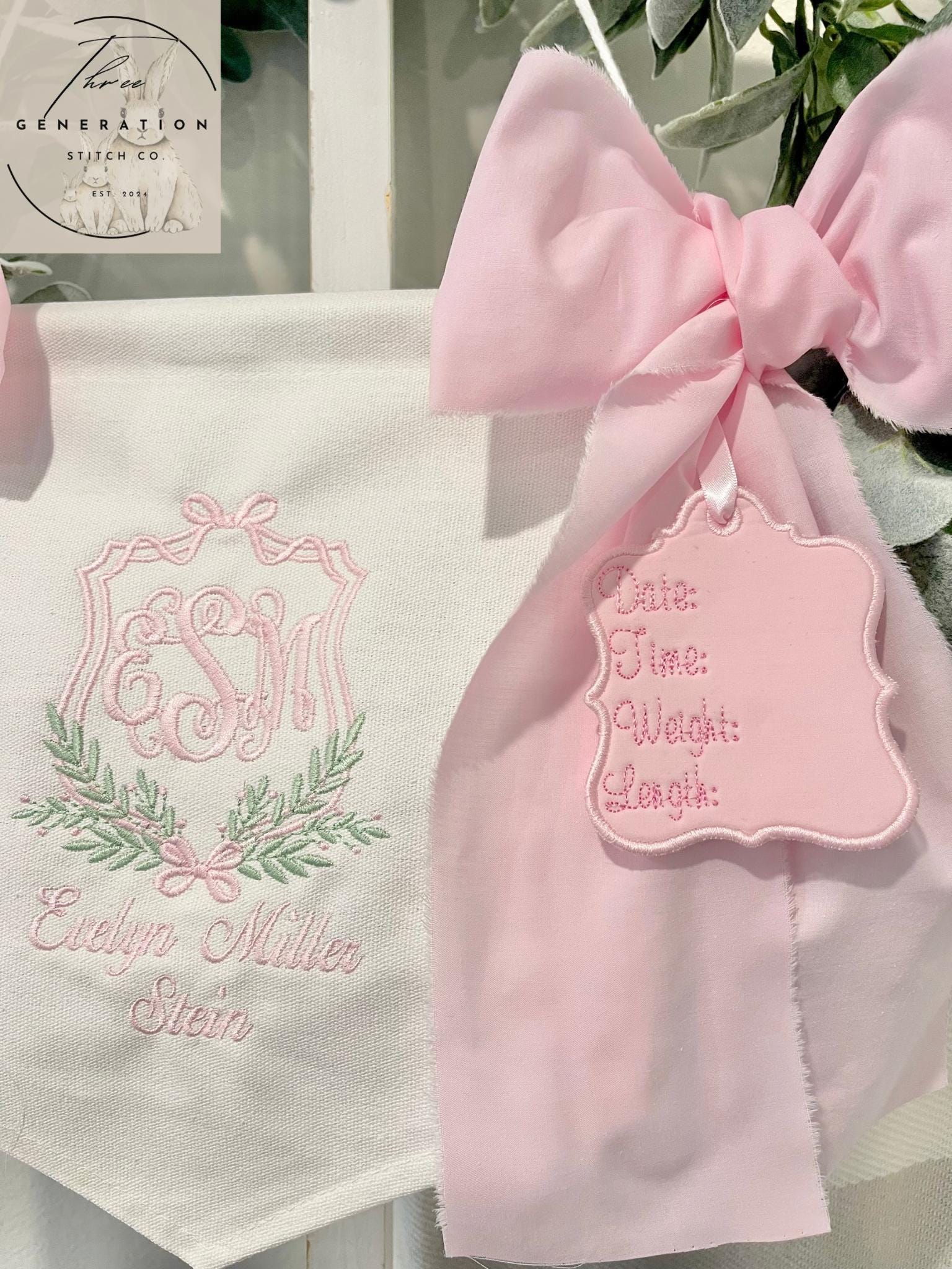 Custom Embroidered Baby Banner, Birth Announcement, Hospital Door Sign ...