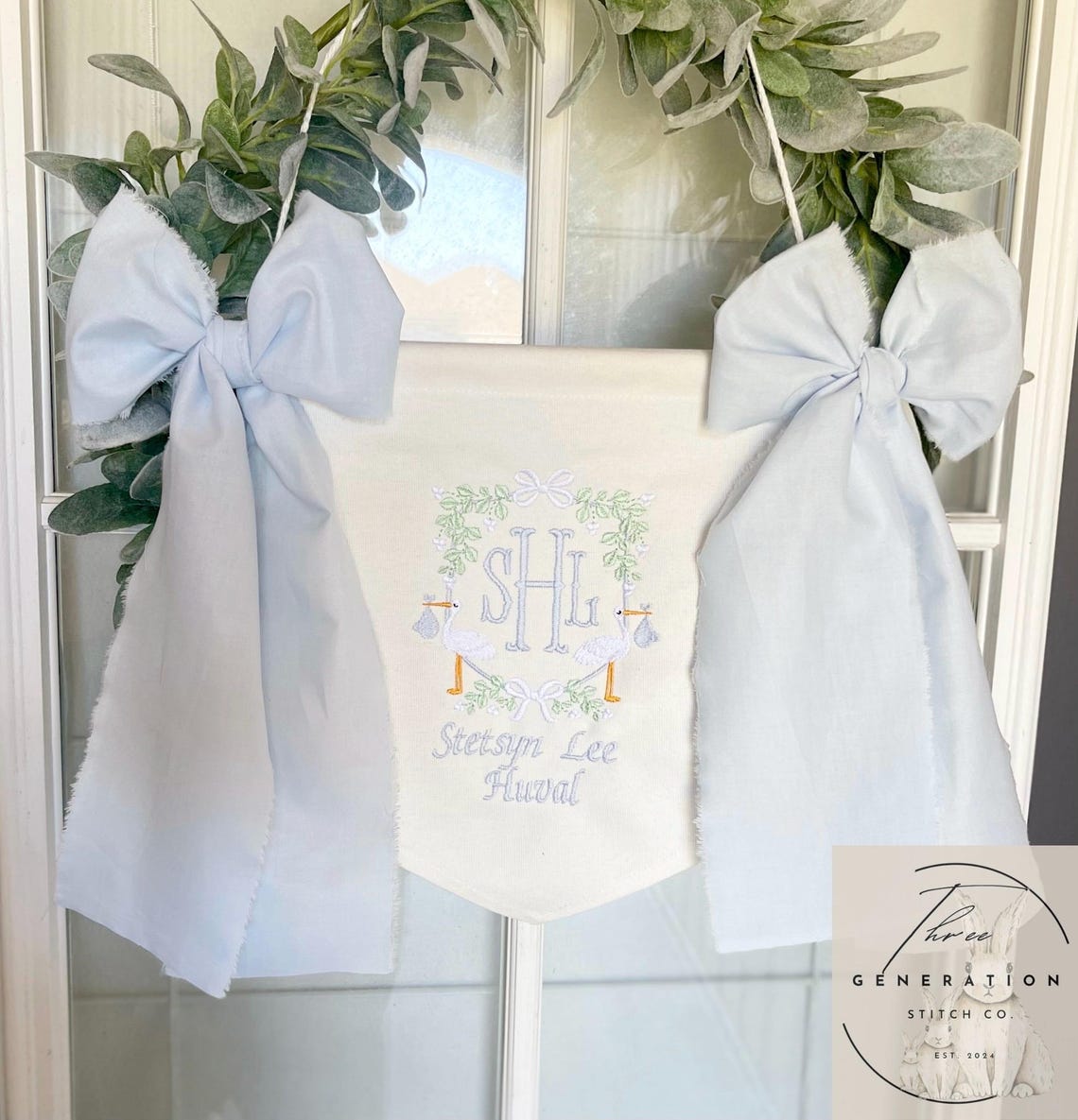 Custom Embroidered Baby Banner, Birth Announcement, Hospital Door Sign ...