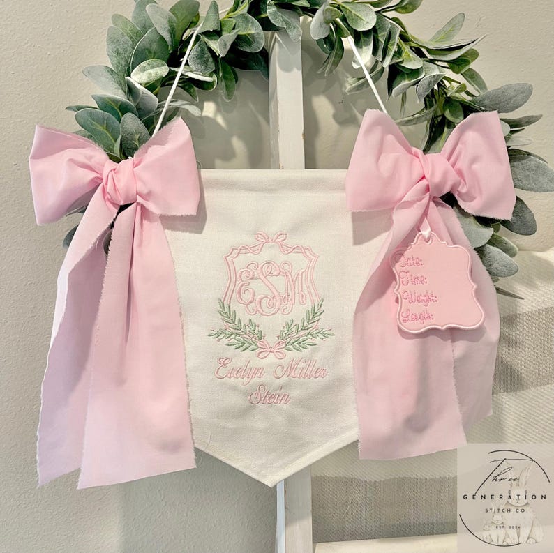 Custom Embroidered Baby Banner, Birth Announcement, Hospital Door Sign ...