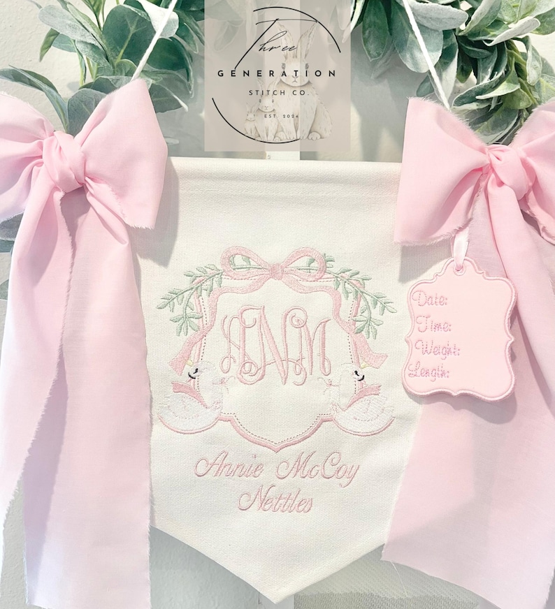 Custom Embroidered Baby Banner, Birth Announcement, Hospital Door Sign ...