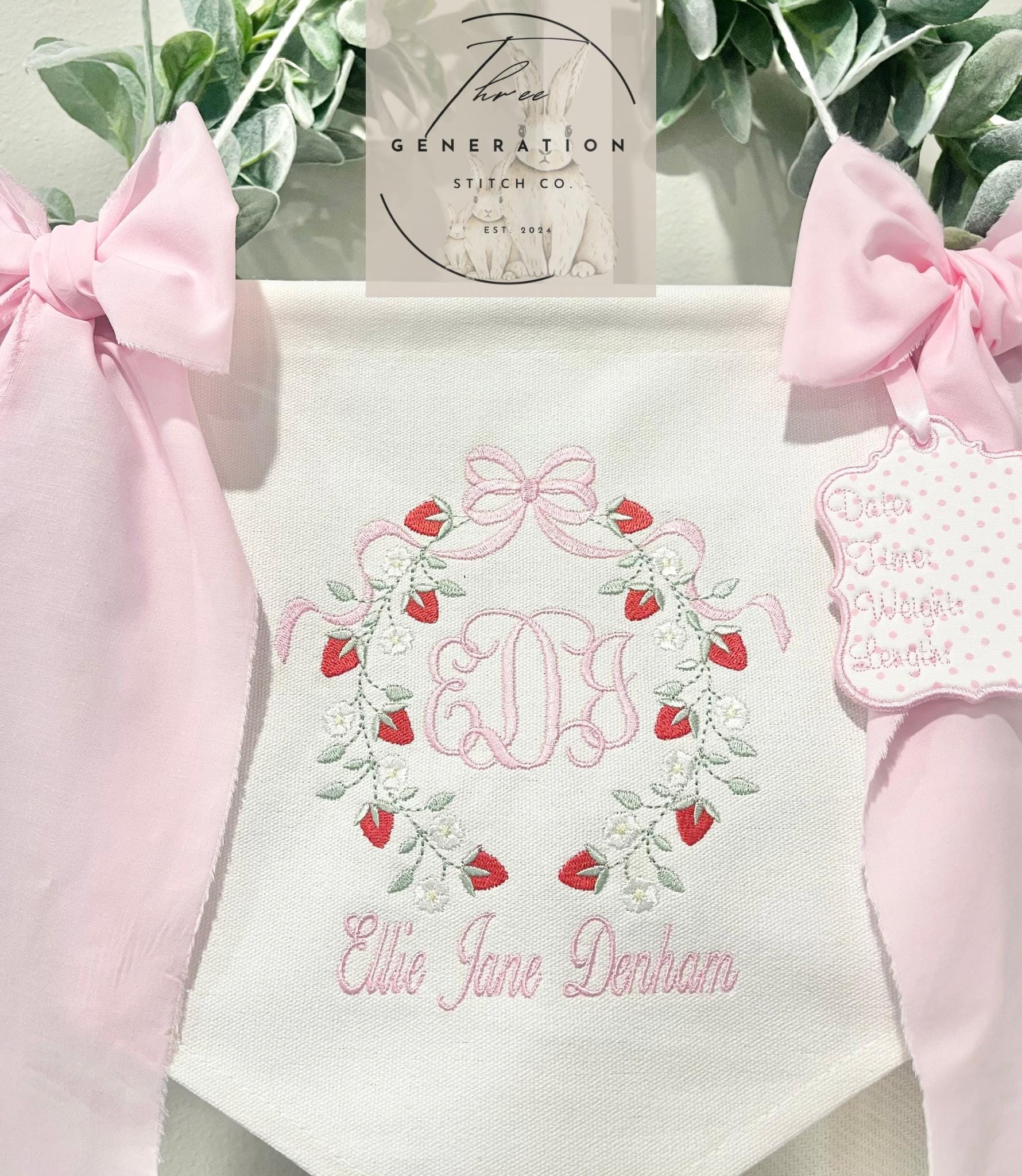 Custom Embroidered Baby Banner, Birth Announcement, Hospital Door Sign ...