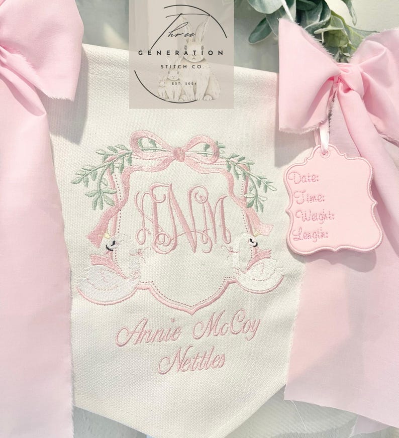 Custom Embroidered Baby Banner, Birth Announcement, Hospital Door Sign ...