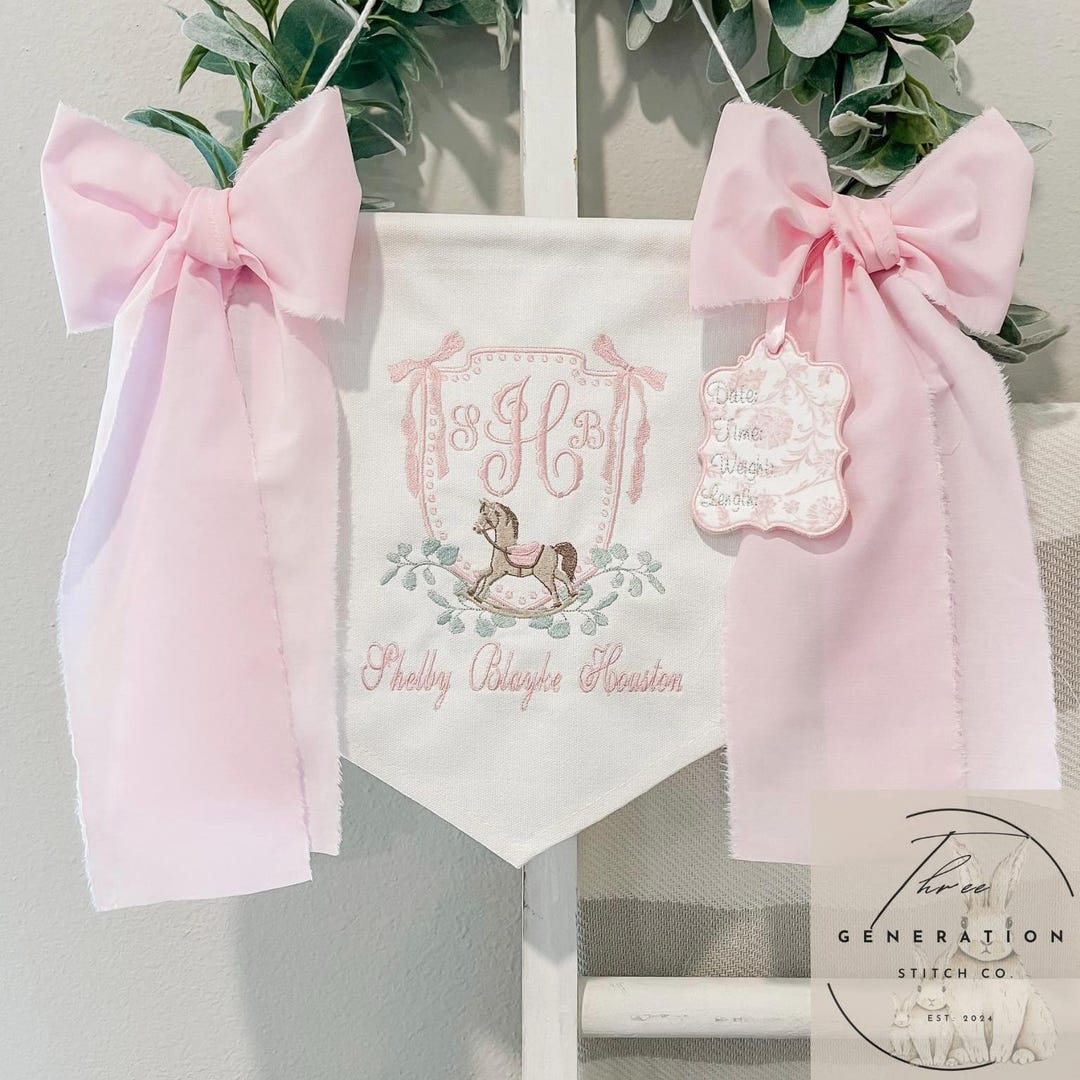 Custom Embroidered Baby Banner, Birth Announcement, Hospital Door Sign ...