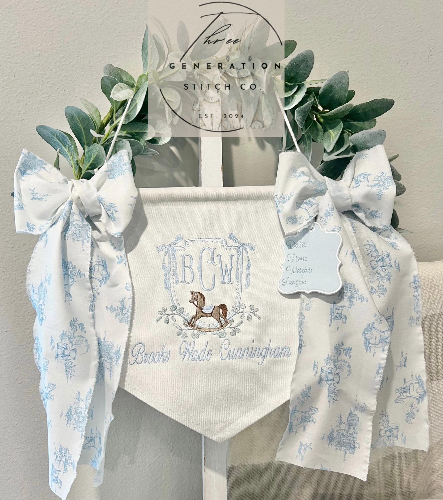Custom Embroidered Baby Banner, Birth Announcement, Hospital Door Sign ...
