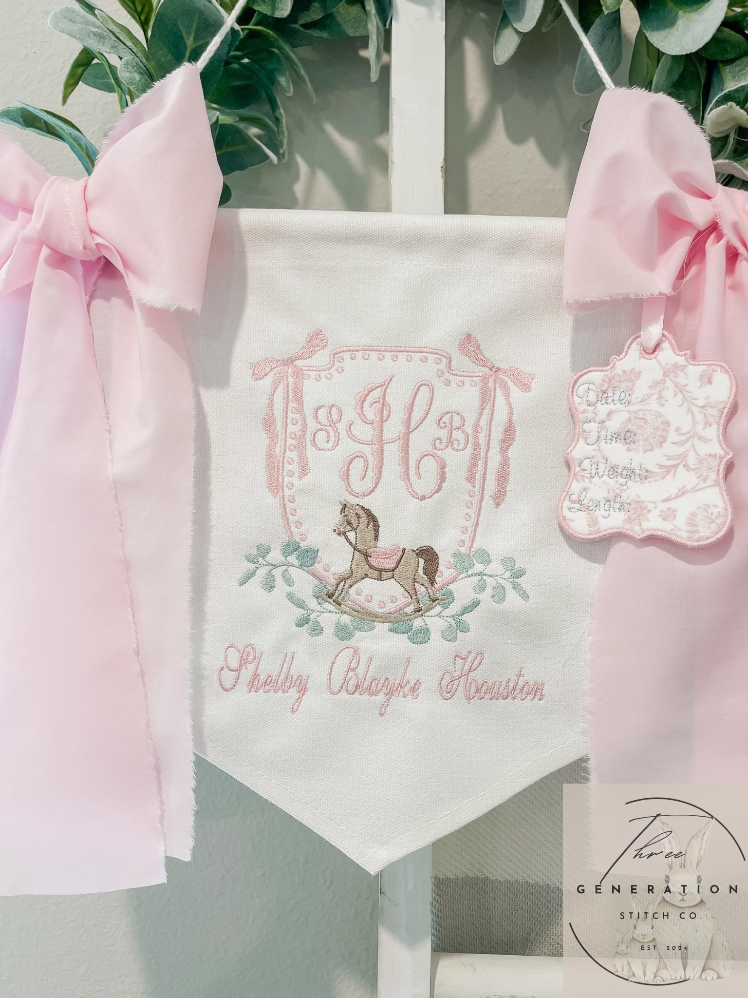 Custom Embroidered Baby Banner, Birth Announcement, Hospital Door Sign ...