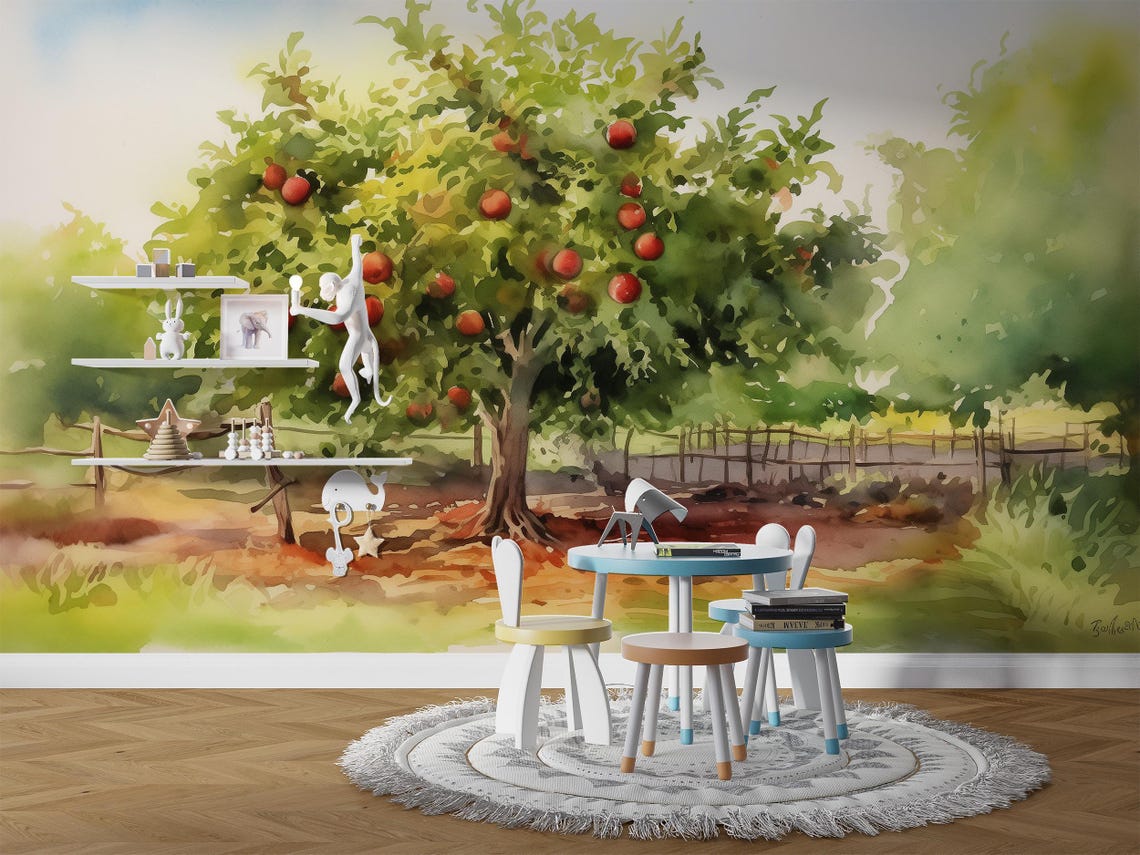 Apple Tree Wall Mural: Botanical Garden Peel and Stick Wallpaper - Etsy