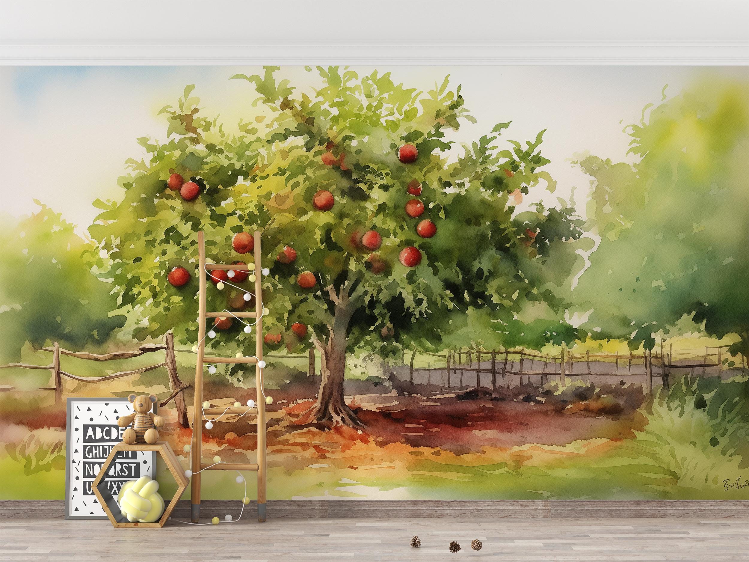 Apple Tree Wall Mural: Botanical Garden Peel and Stick Wallpaper - Etsy