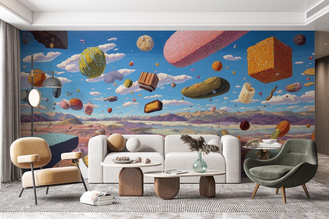 Surreal Candy Landscape Wall Mural With Floating Sweets and Dreamlike ...