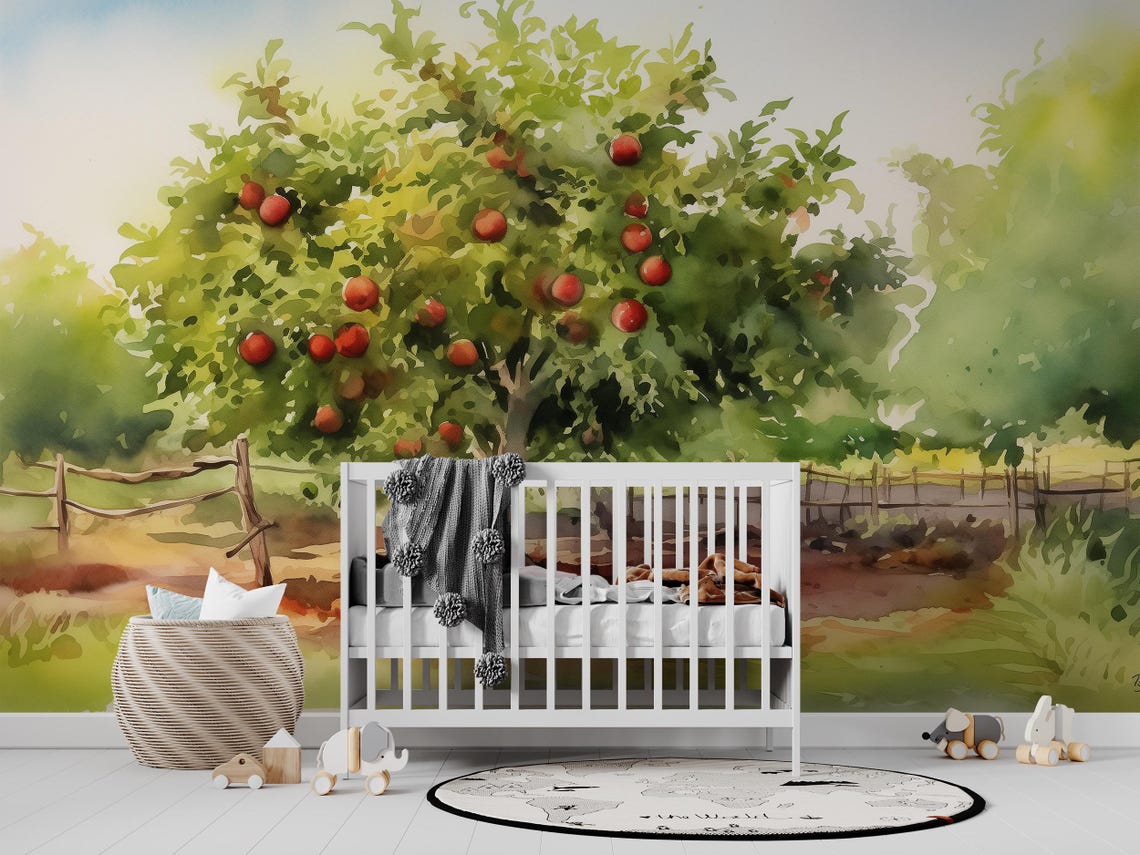 Apple Tree Wall Mural: Botanical Garden Peel and Stick Wallpaper - Etsy