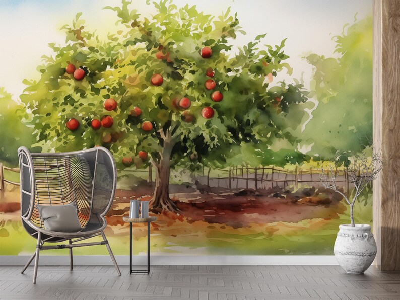 Apple Tree Wall Mural: Botanical Garden Peel and Stick Wallpaper - Etsy